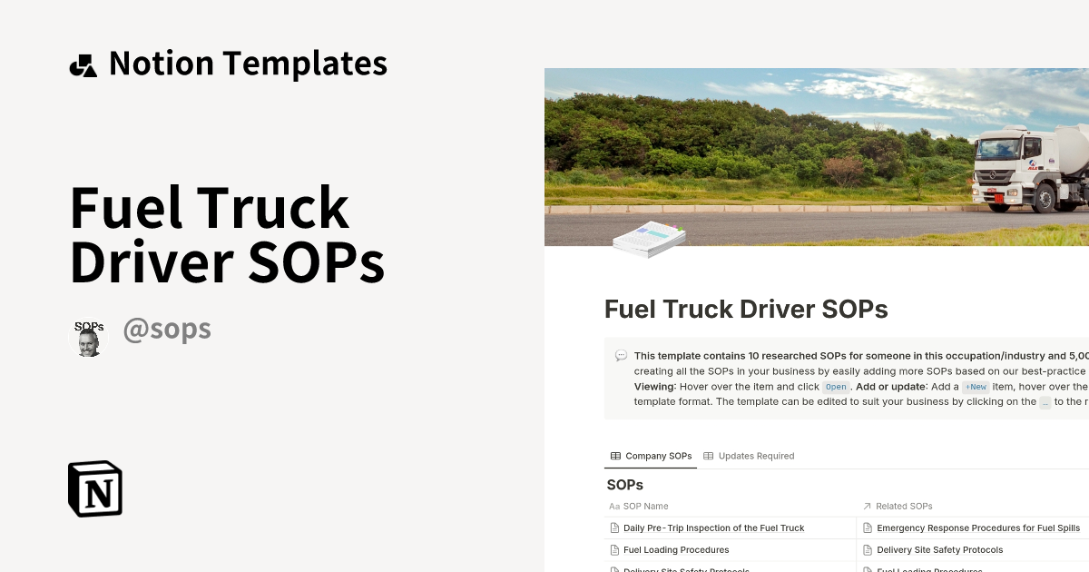 Fuel Truck Driver SOPs Template by SOPs | Notion Marketplace