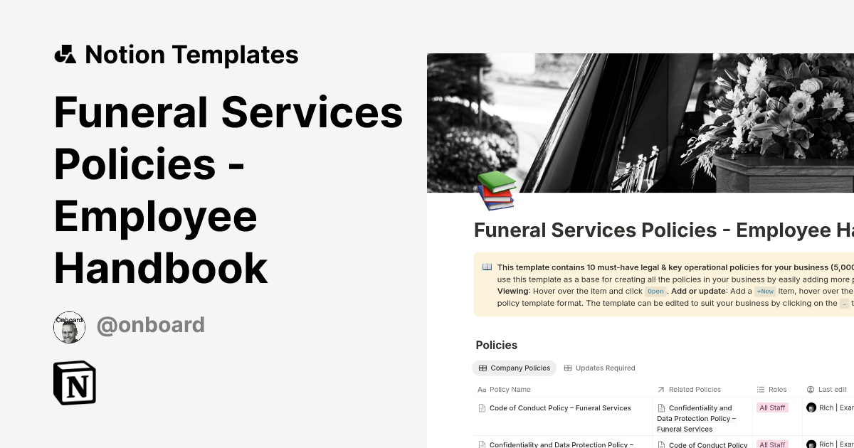 Funeral Services Policies - Employee Handbook Template by Onboarding ...