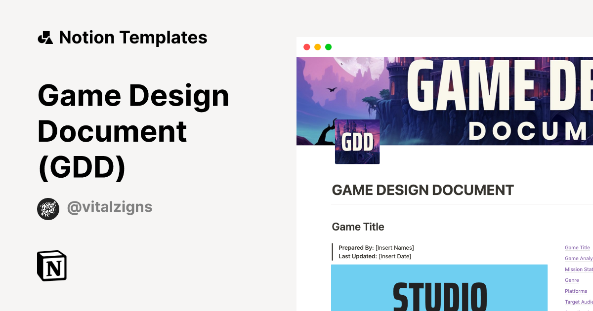 Game Design Document (GDD) Template | Notion Marketplace