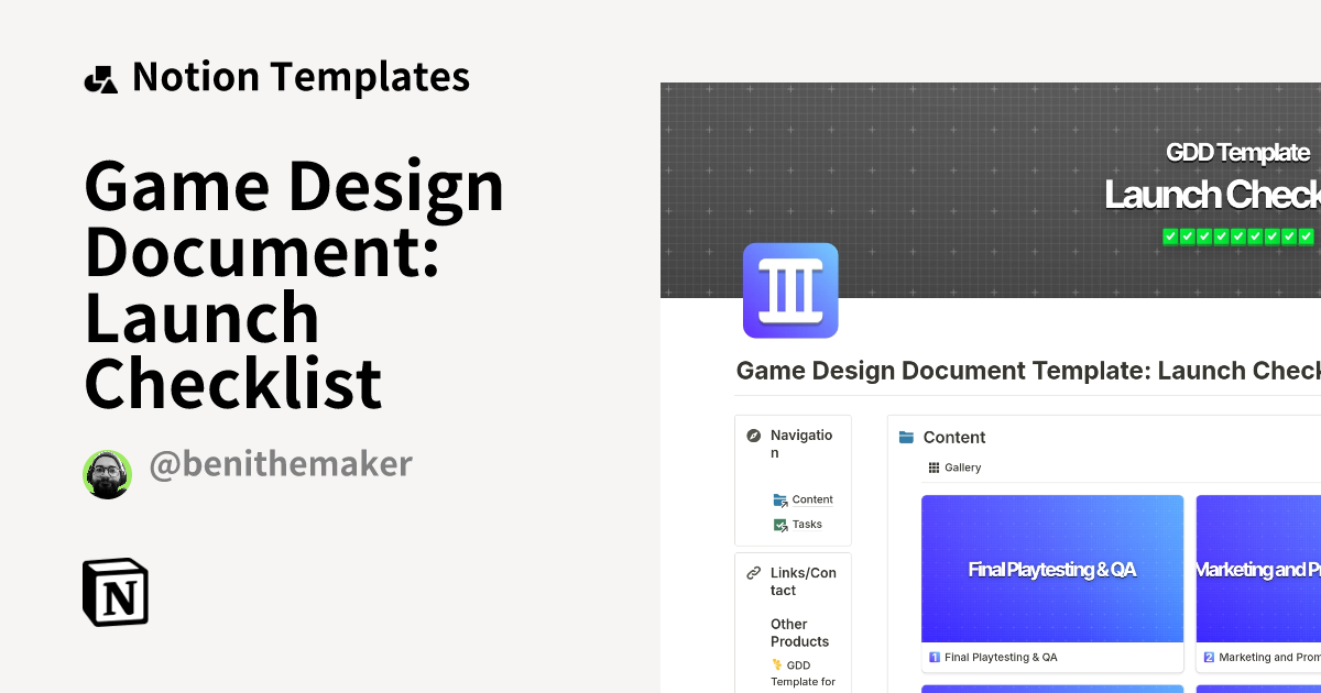 Game Design Document: Launch Checklist Template | Notion Marketplace