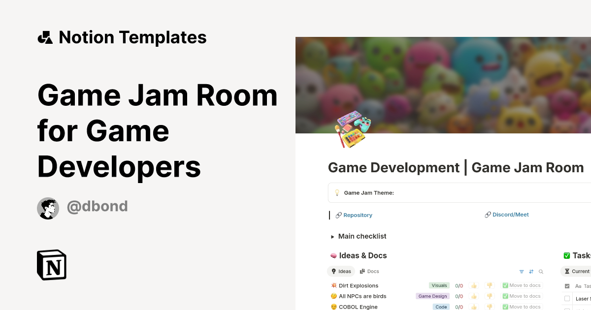 Game Jam Room for Game Developers Template by Denis Bondarev | Notion ...