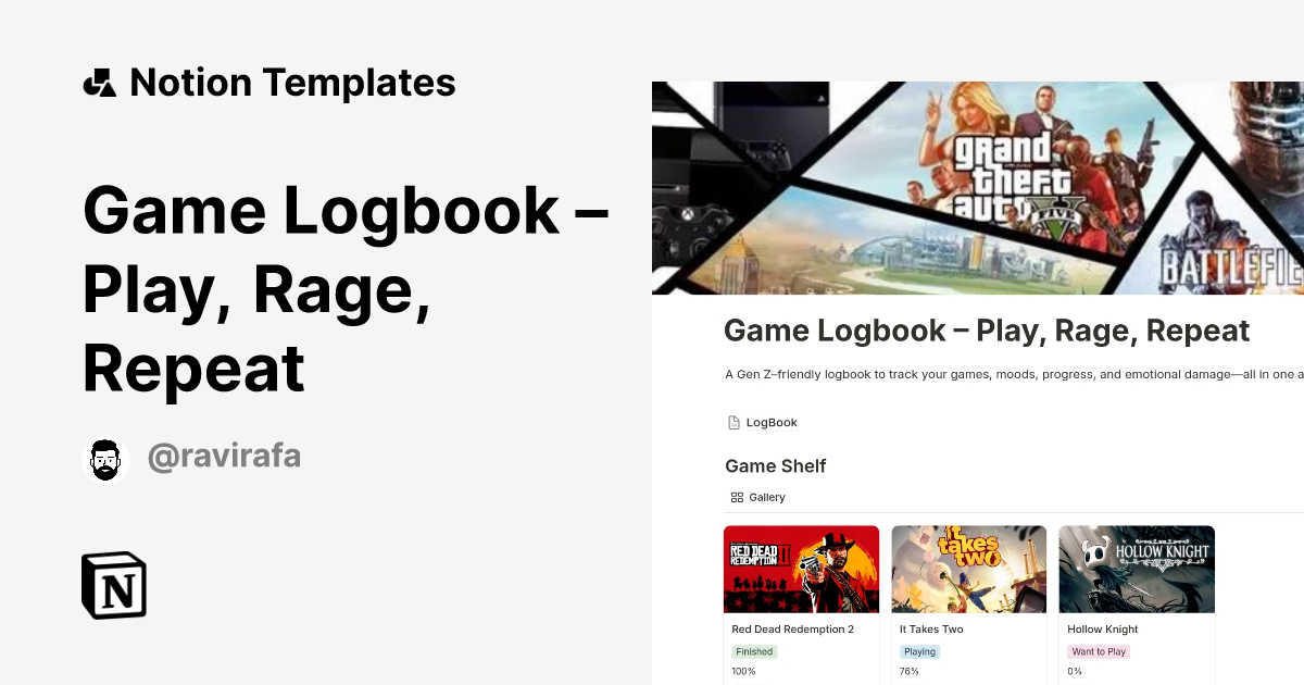 Game Logbook – Play, Rage, Repeat Template | Notion Marketplace