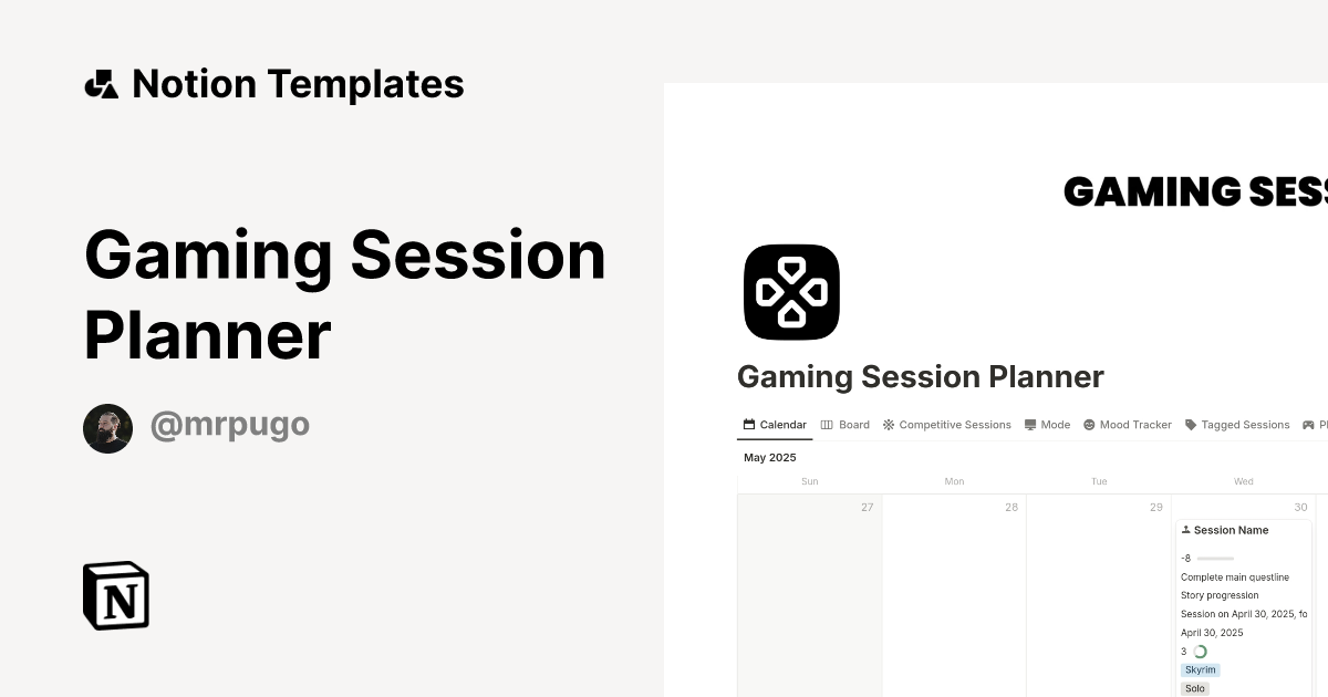 Gaming Session Planner Template | Notion Marketplace