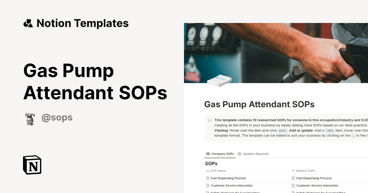 Gas Pump Attendant SOPs Template by SOPs | Notion Marketplace