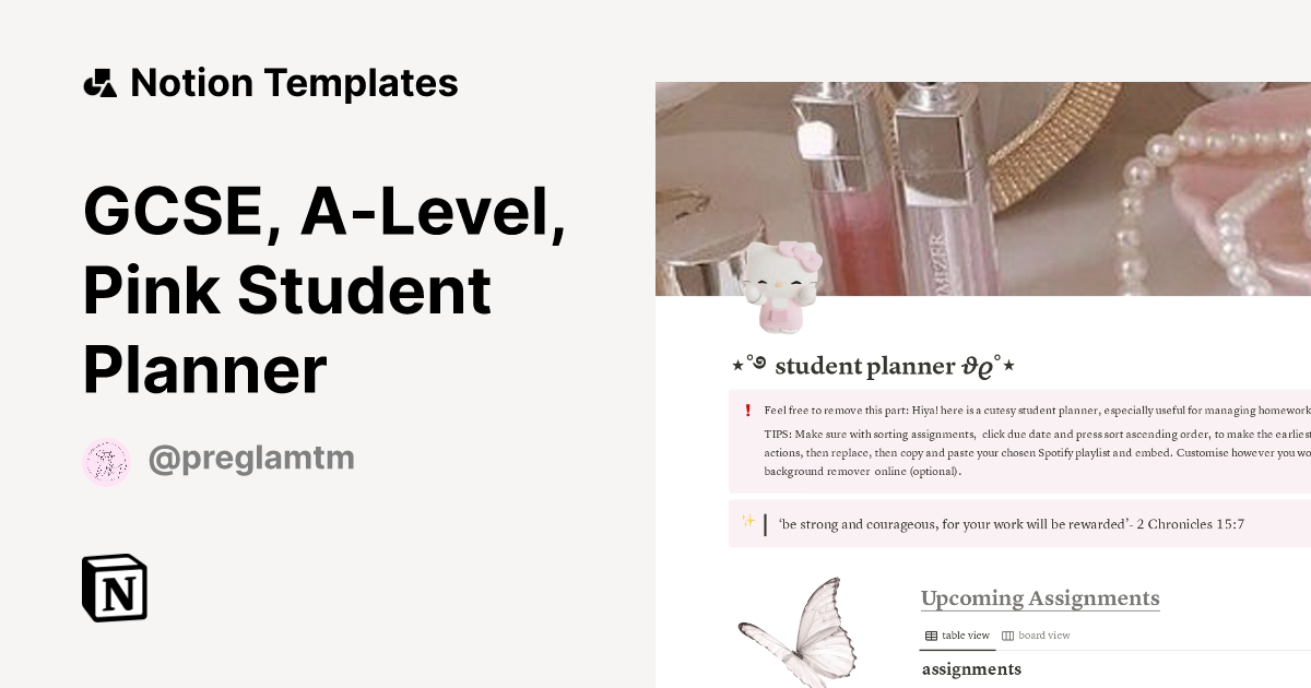 GCSE, A-Level, Pink Student Planner Template | Notion Marketplace