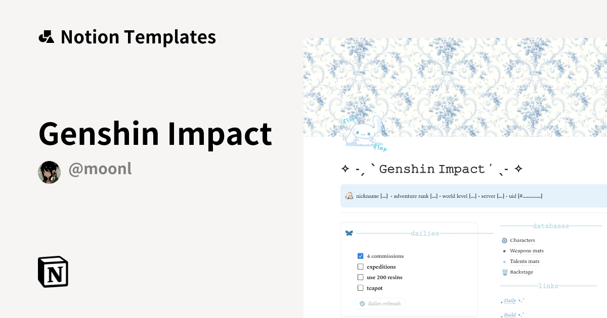 Genshin Impact Template by MoonL | Notion Marketplace