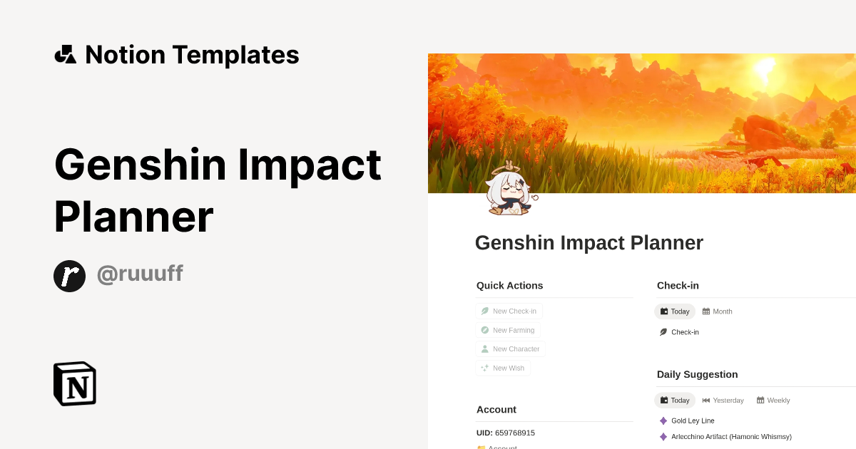 Genshin Impact Planner Template | Notion Marketplace