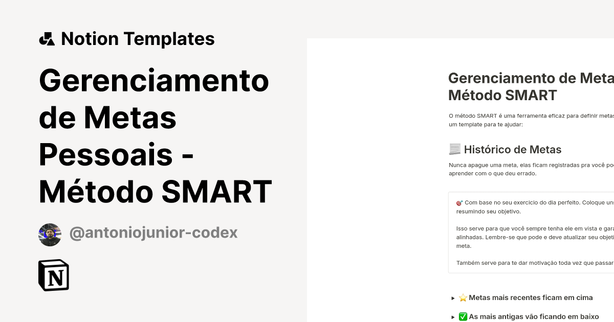 Gerenciamento de Metas Pessoais - Método SMART Template | Notion ...