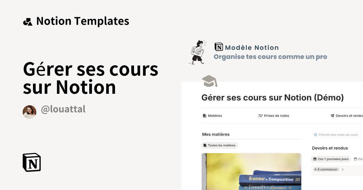 Gérer ses cours sur Notion Template by Lou Attal Studio | Notion ...