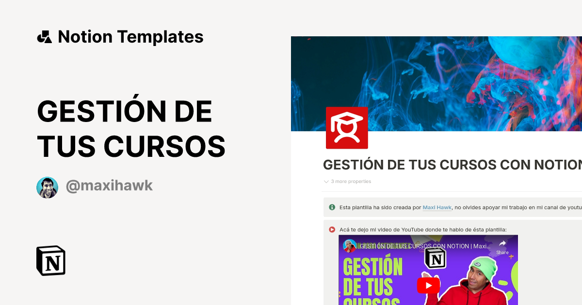 GESTIÓN DE TUS CURSOS Template | Notion Marketplace