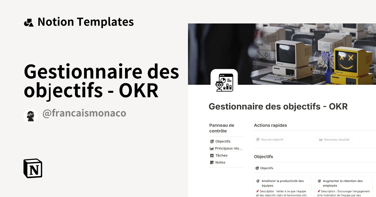 Gestionnaire des objectifs - OKR Template by Mónaco | Notion Marketplace