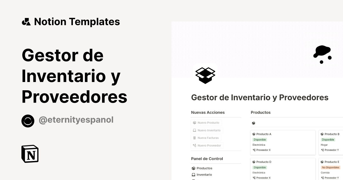 Gestor de Inventario y Proveedores Template by Eternity | Notion Marketplace