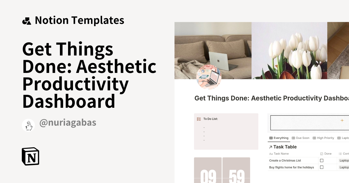 Get Things Done: Aesthetic Productivity Dashboard Template | Notion Marketplace