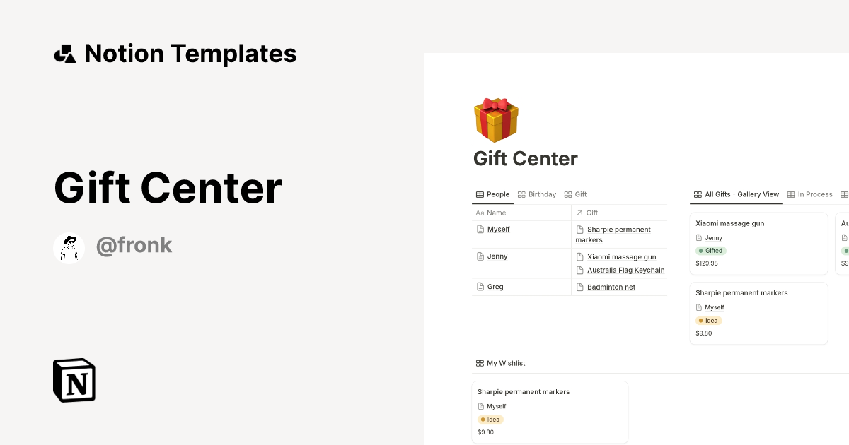 Gift Center Template by Fronk | Notion Marketplace