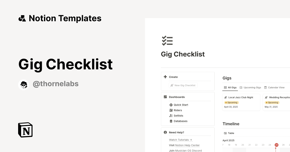 Gig Checklist Template | Notion Marketplace