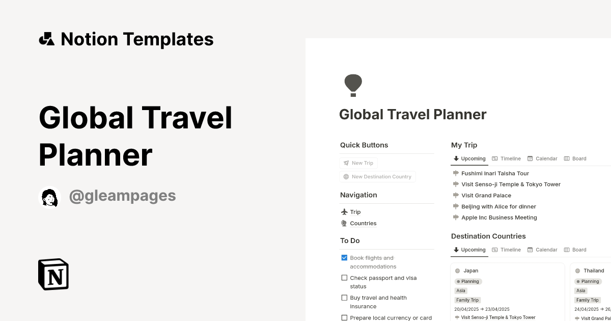 Global Travel Planner Template | Notion Marketplace