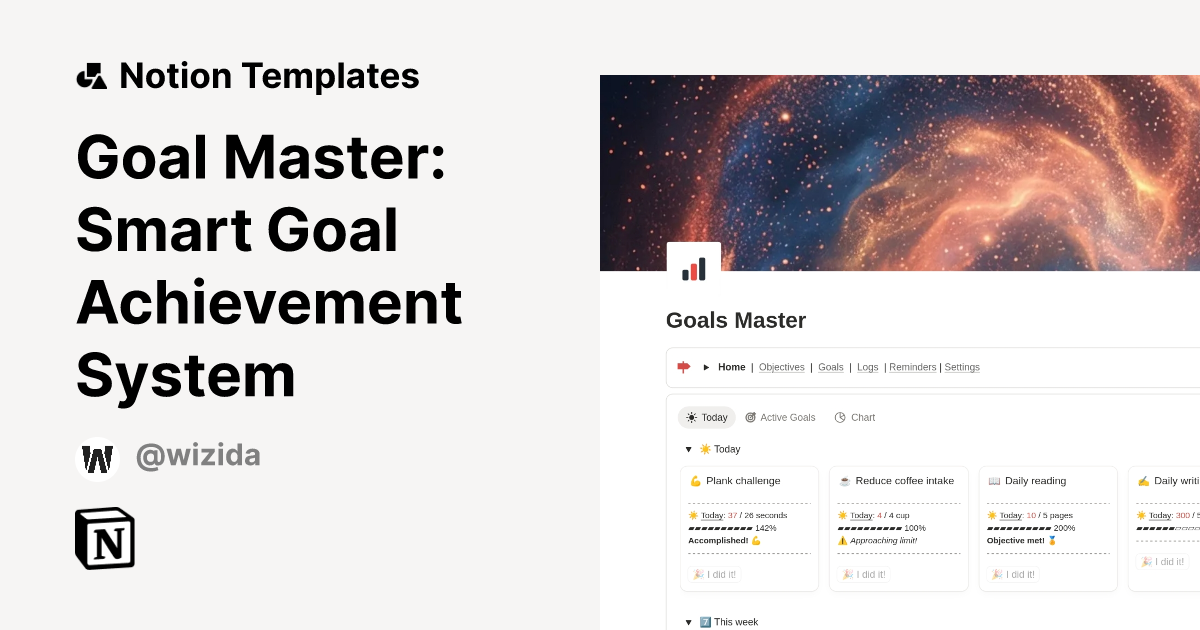 Goal Master: Smart Goal Achievement System Template | Notion Marketplace
