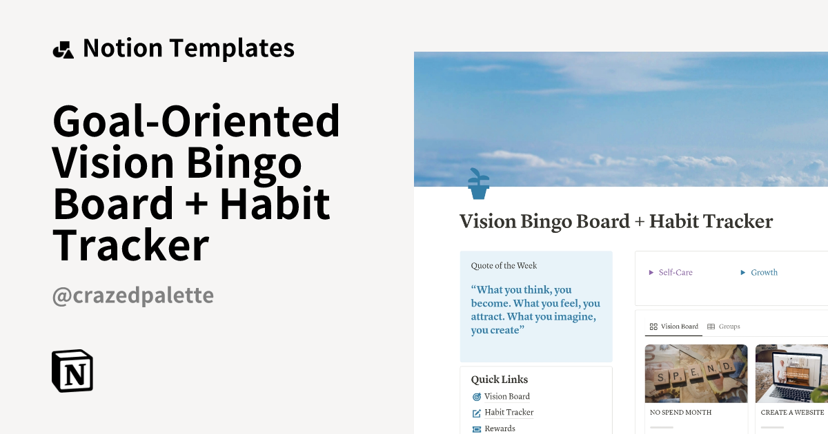Goal-Oriented Vision Bingo Board + Habit Tracker Template by ...