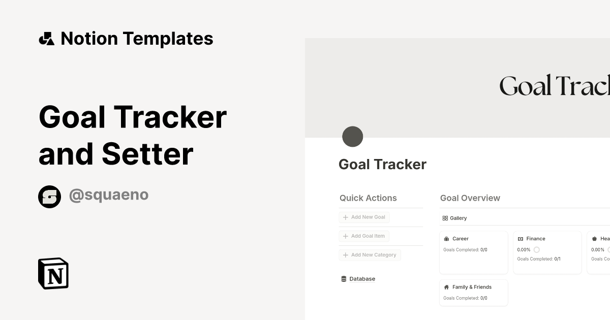 Goal Tracker and Setter Template by Squaeno | Notion Marketplace