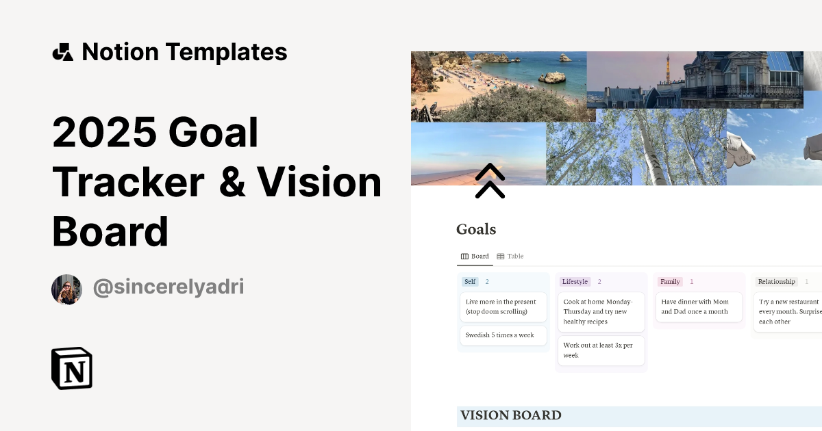 2025 Goal Tracker & Vision Board Template | Notion Marketplace