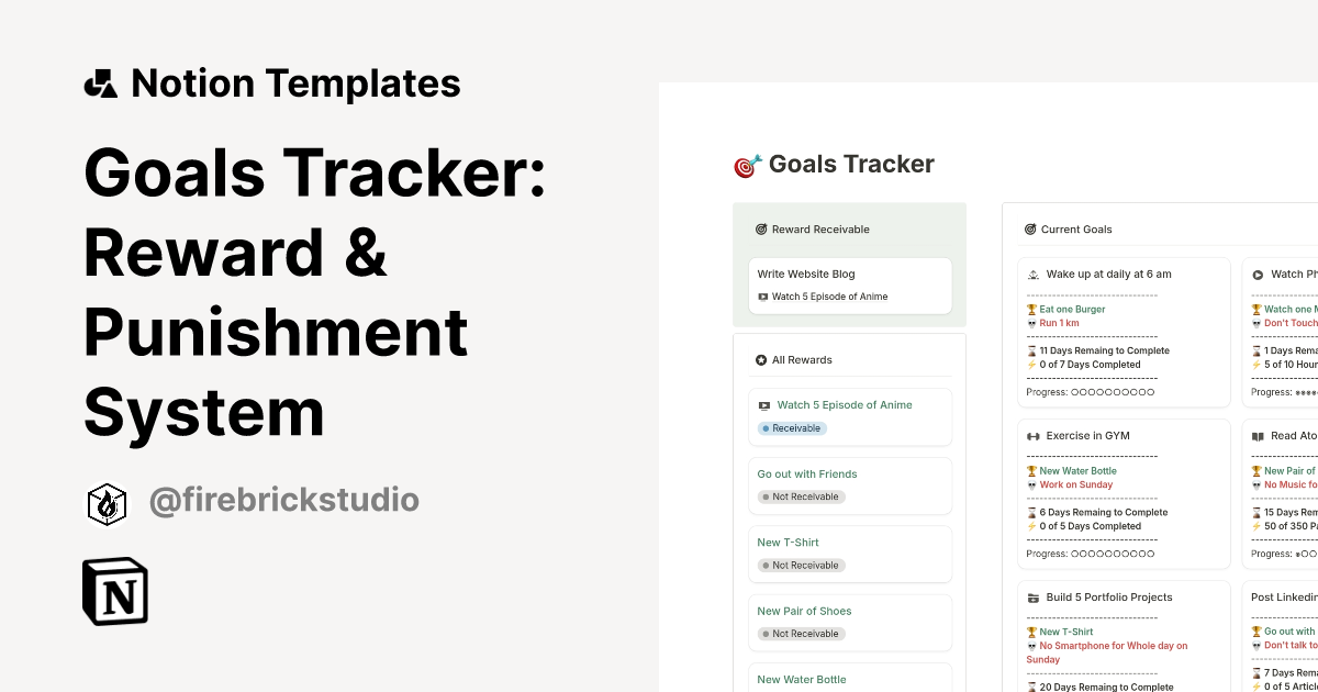 Goals Tracker: Reward & Punishment System Template by Firebrick Studio ...