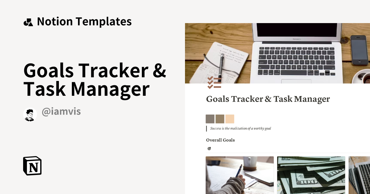 Goals Tracker & Task Manager Template | Notion Marketplace