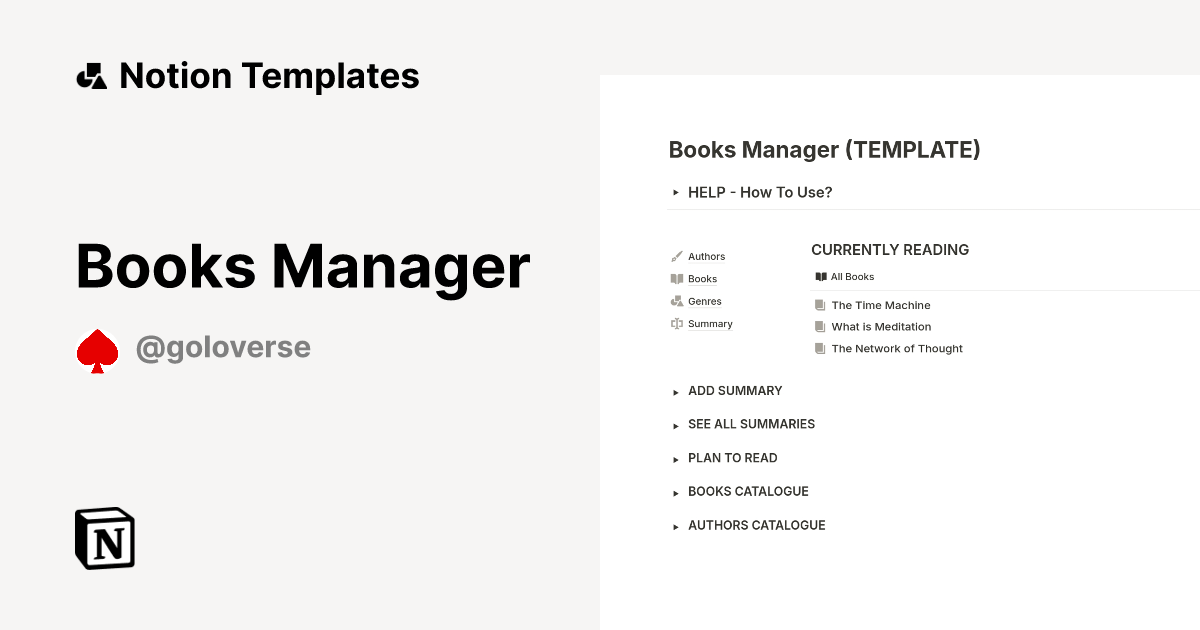 Books Manager Template by Goloverse | Notion Marketplace