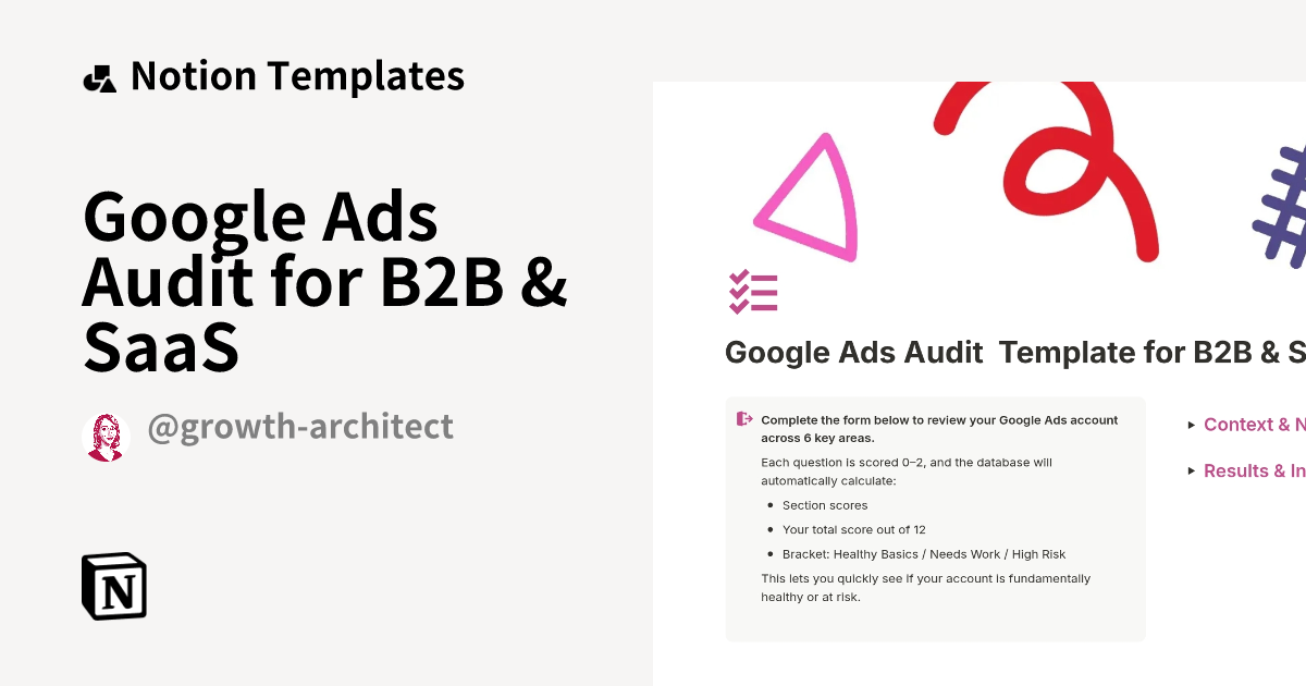 Google Ads Audit for B2B & SaaS Template by Kamila Lipska | Growth Architect | Notion Marketplace