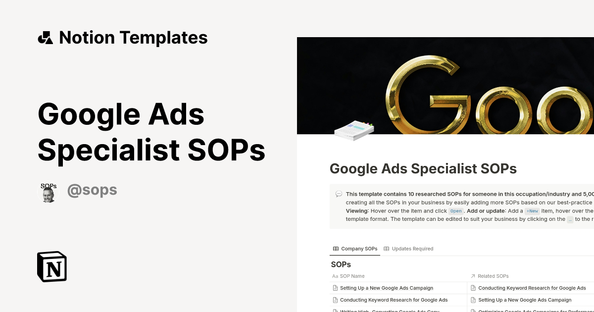 Google Ads Specialist SOPs Template | Notion Marketplace