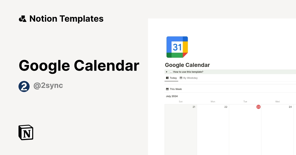 Google Calendar Template | Notion Marketplace
