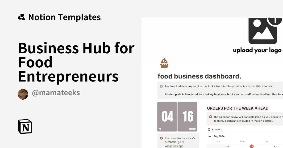 Business Hub for Food Entrepreneurs Template by mamateeks | Notion ...