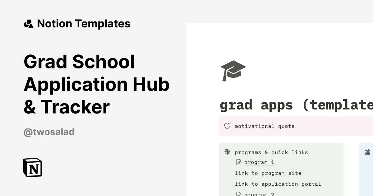 Grad School Application Hub & Tracker Template by twosalad | Notion ...