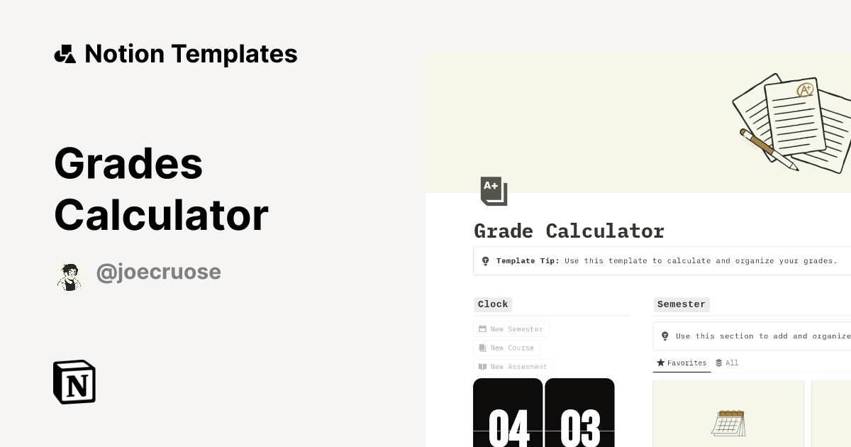 Grades Calculator Template | Notion Marketplace