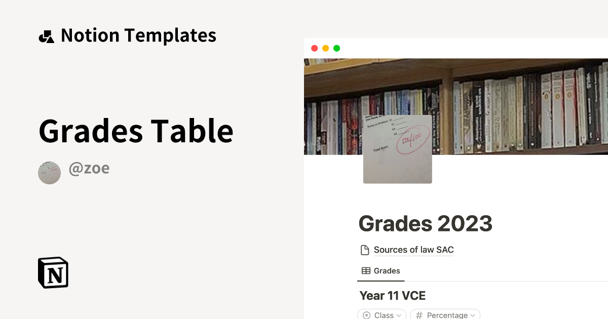Grades Table Template by Zoe | Notion Marketplace