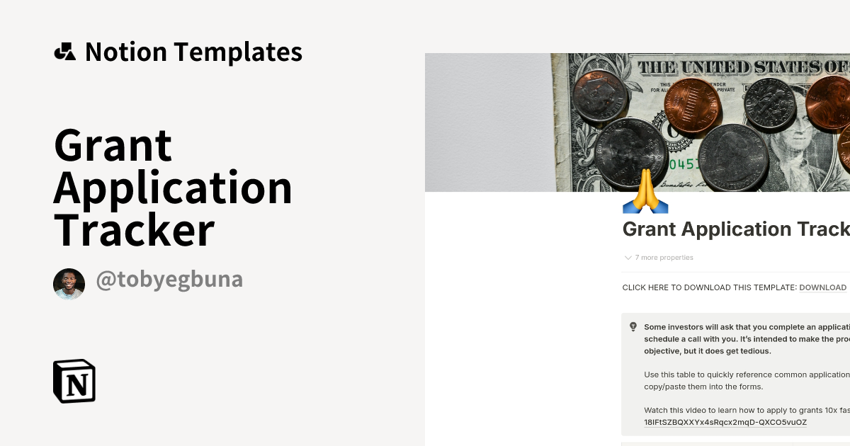 Grant Application Tracker Template by Toby Egbuna | Notion Marketplace