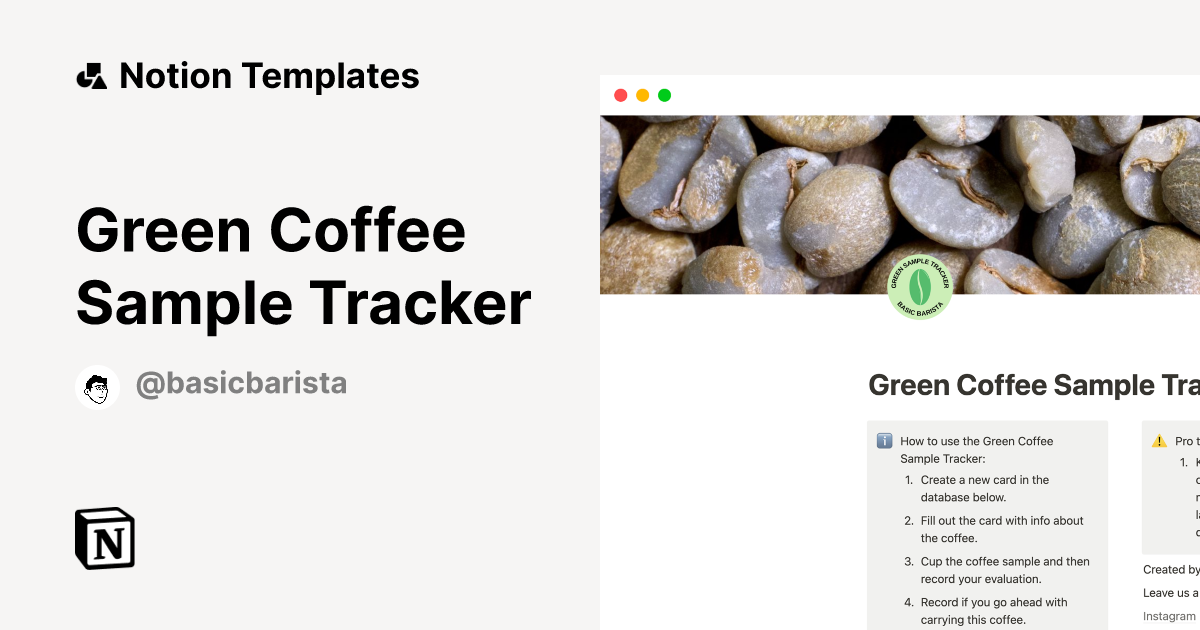 Green Coffee Sample Tracker Template by Liam - Basic Barista | Notion Marketplace