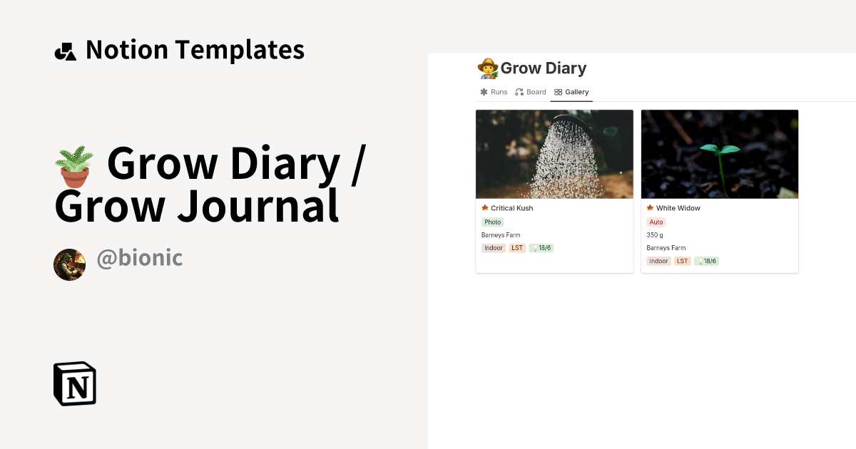 🪴 Grow Diary / Grow Journal Template by Bionic | Notion Marketplace