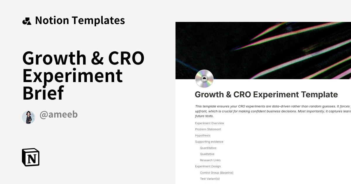 Growth & CRO Experiment Brief Template | Notion Marketplace