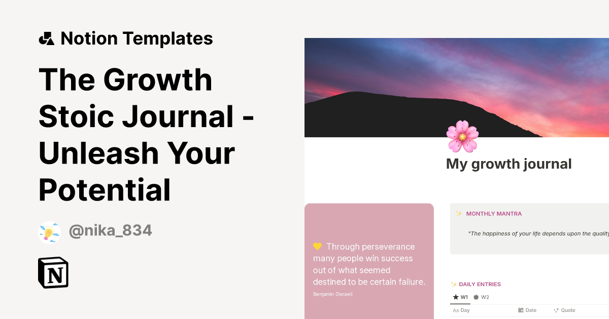 The Growth Stoic Journal - Unleash Your Potential Template by Nikilipikili | Notion Marketplace