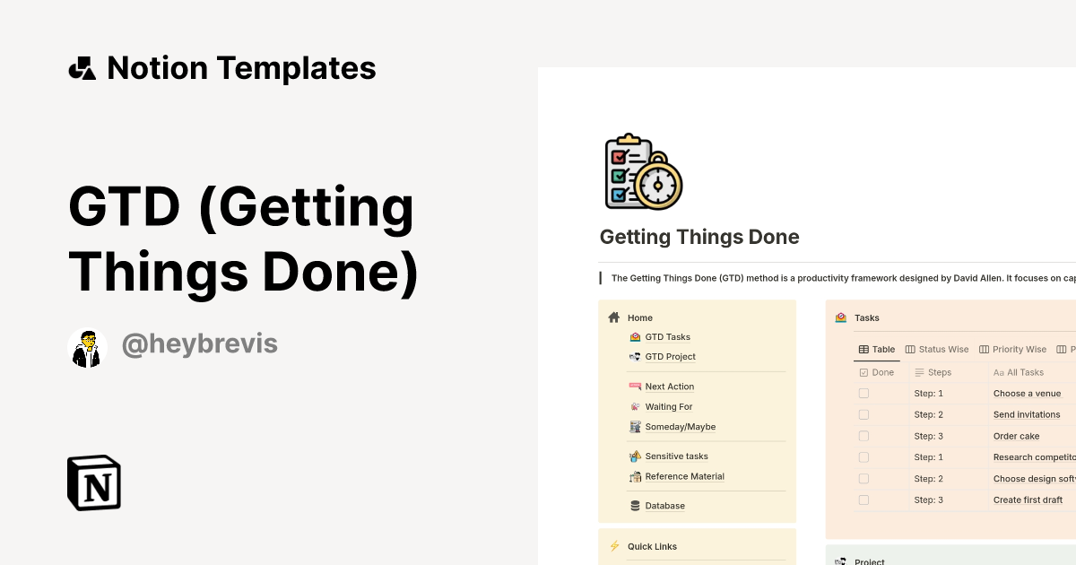 GTD (Getting Things Done) Template by heybrevis | Notion Marketplace