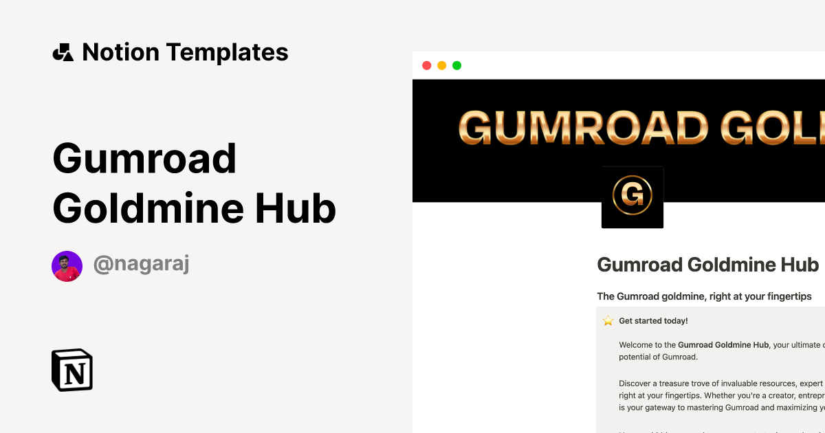 Gumroad Goldmine Hub Template by Nagaraj | Notion Marketplace