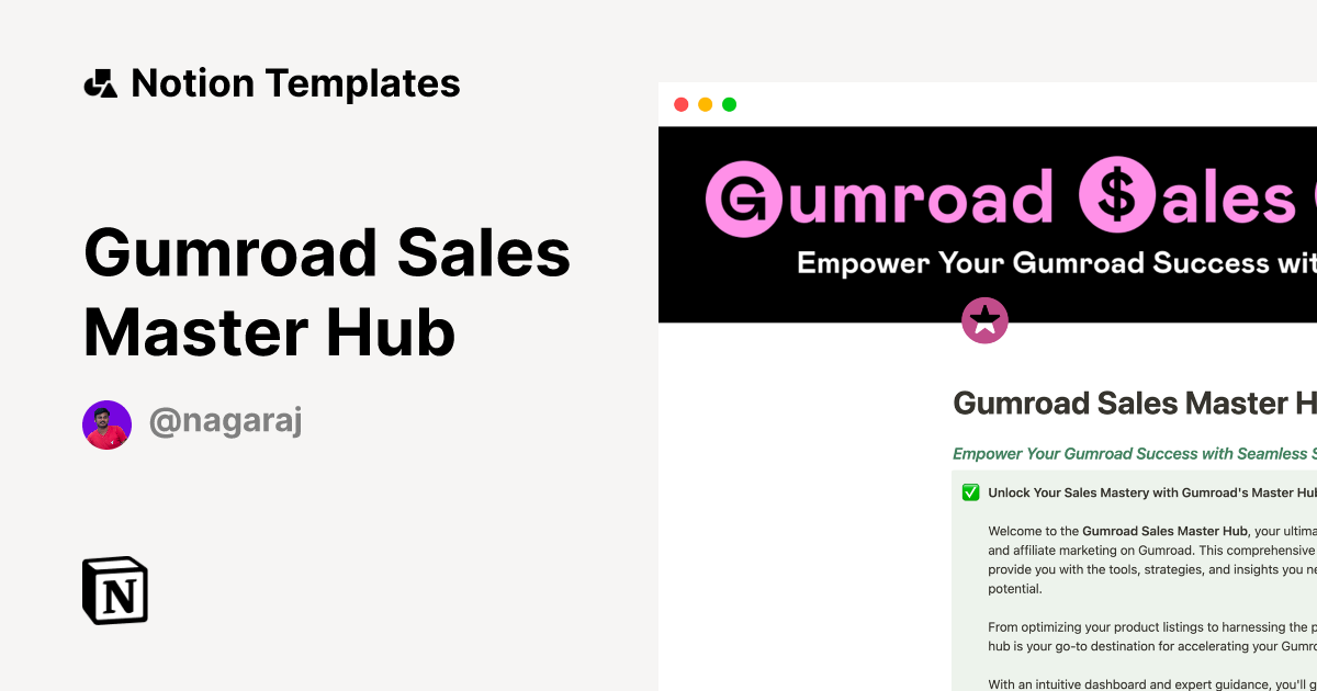 Gumroad Sales Master Hub Template by Nagaraj | Notion Marketplace