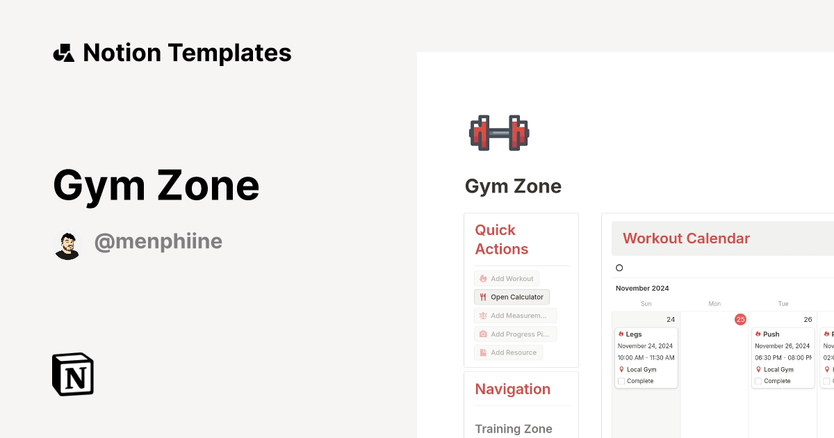 Gym Zone Template by Menphiine | Notion Marketplace