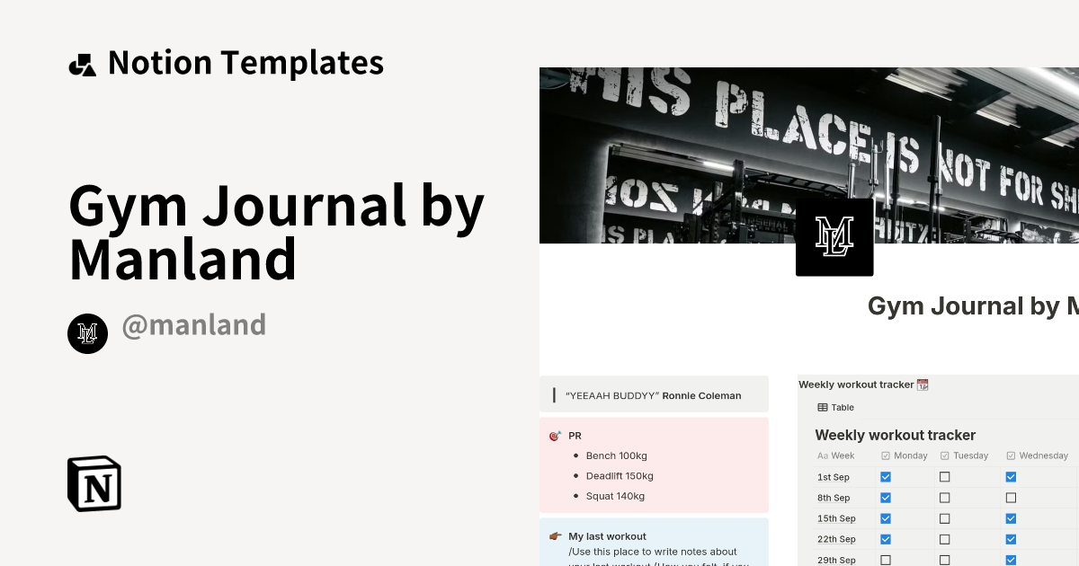 Gym Journal by Manland Template | Notion Marketplace