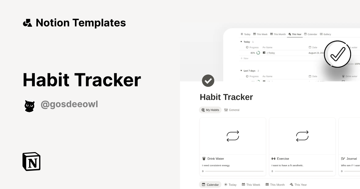 Habit Tracker | Model 1: Habit Tracker Template | Notion Marketplace