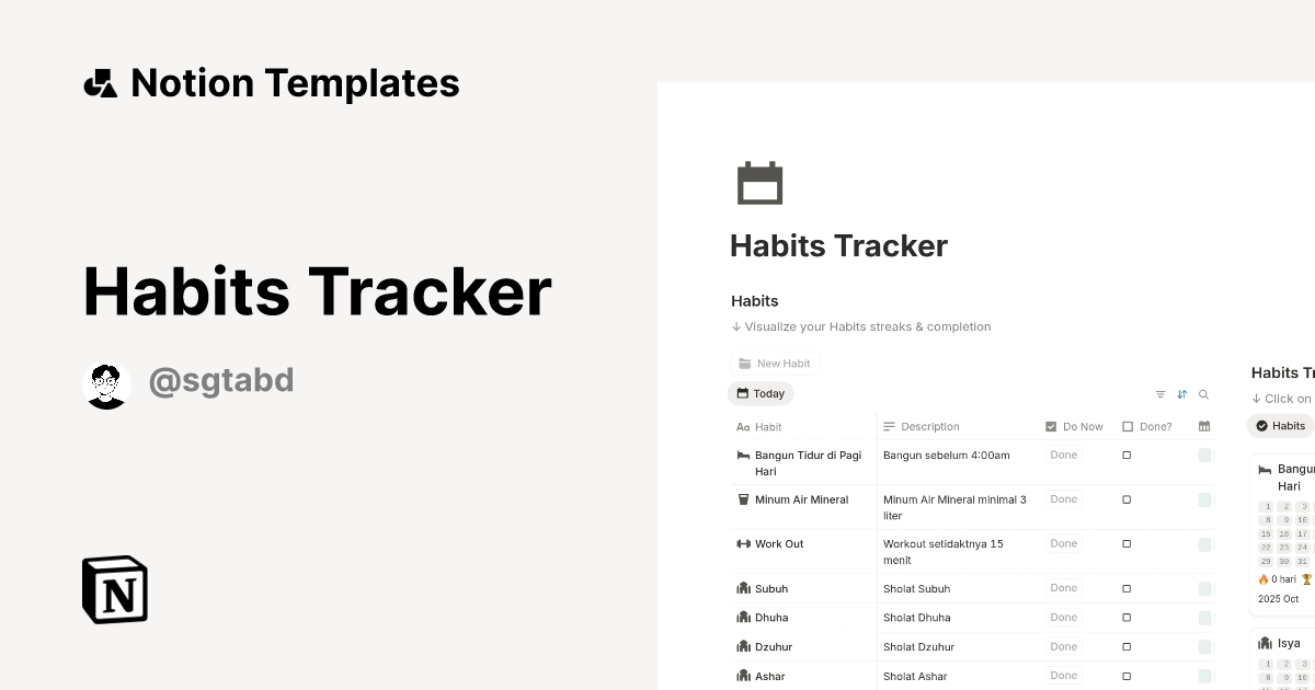 Habits Tracker Template by Sigit | Notion Marketplace
