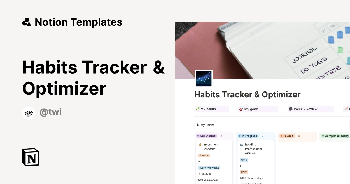 Habits Tracker & Optimizer Template by Twi | Notion Marketplace