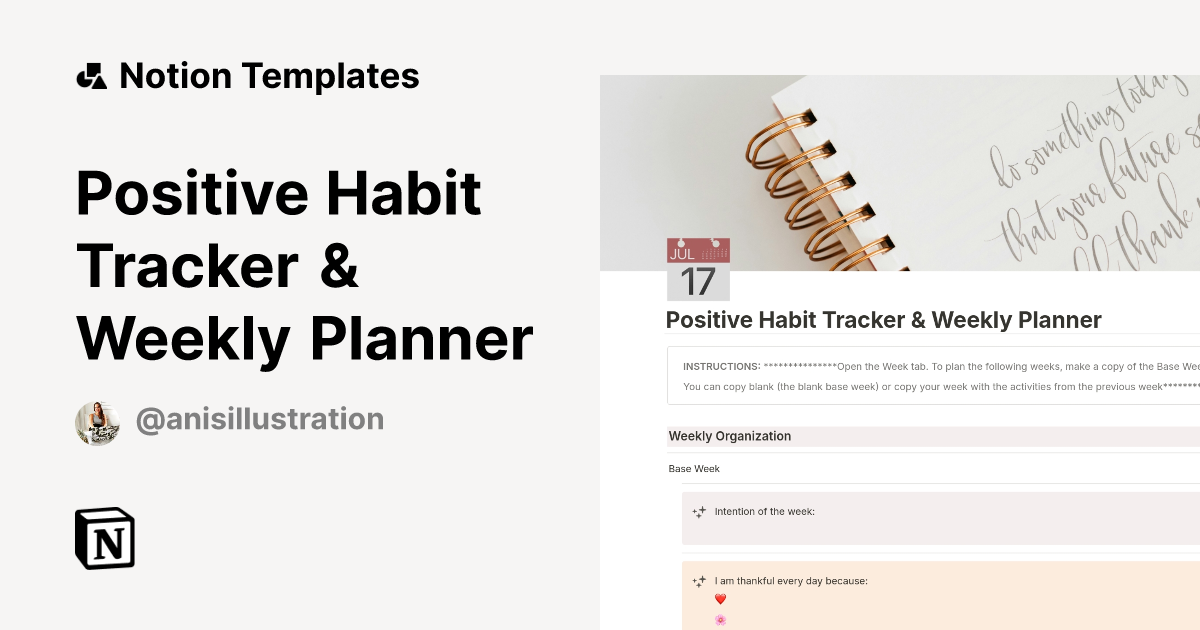Positive Habit Tracker & Weekly Planner Template by Anis illustration ...