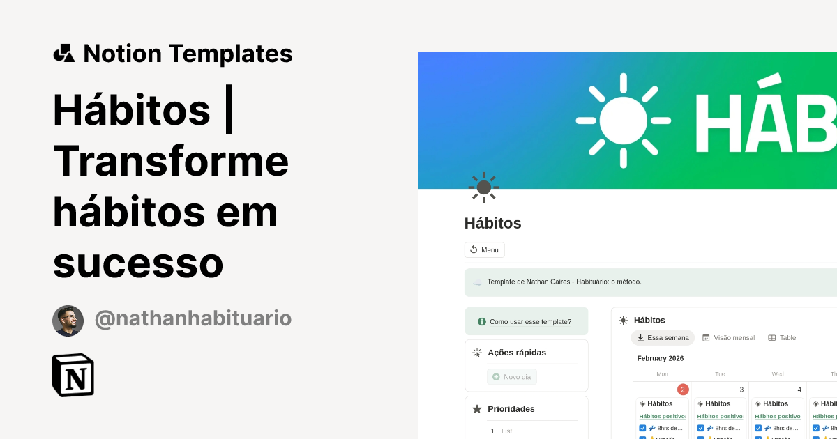 Hábitos | Transforme hábitos em sucesso Template | Notion Marketplace