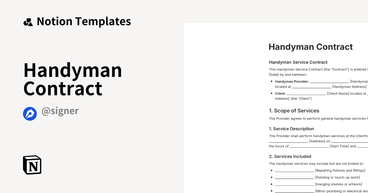 Handyman Contract Template | Notion Marketplace